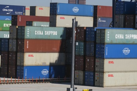 Shipping Containers Stacked Long Beach Container Editorial Stock Photo ...
