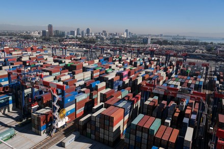 Stacked Shipping Containers Wait Move By Editorial Stock Photo - Stock ...