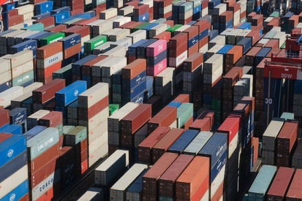 Stacked Shipping Containers Wait Move By Editorial Stock Photo - Stock ...