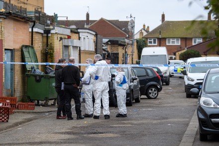 Forensic Investigators Inside Cordon On Argosy Editorial Stock Photo ...