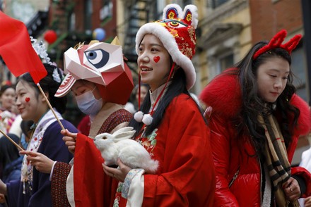Parade Participant Carries White Rabbit During Editorial Stock Photo ...