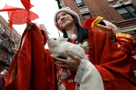 Parade Participant Carries White Rabbit During Editorial Stock Photo ...