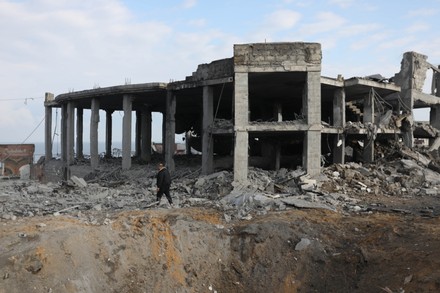 Palestinians Inspect Destroyed Site After Being Editorial Stock Photo ...