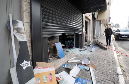Palestinians Inspect Damaged Pharmacy Aftermath Israeli Editorial Stock ...