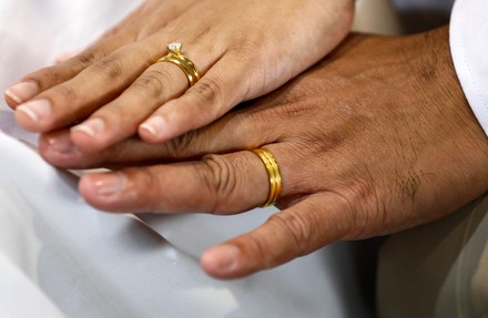 Newlymarried Couple Wear Their Wedding Rings Editorial Stock Photo ...