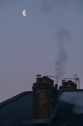 Crescent Moon Rises Above Residential Chimney Editorial Stock Photo ...