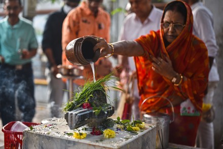 Hindu Devotee Pours Milk Over Shivling Editorial Stock Photo - Stock ...