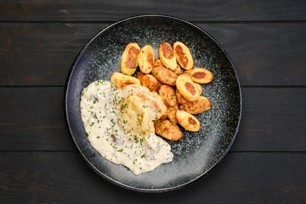 Top View Roasted Chicken Fillet Gnocchi Editorial Stock Photo - Stock ...