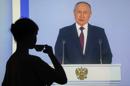 Woman Drinks Tea Watching Russian President Editorial Stock Photo ...