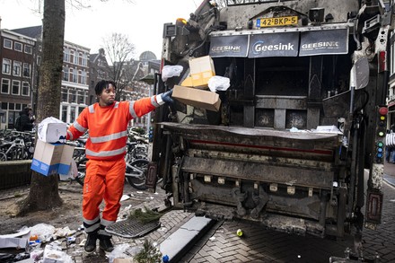 Amsterdam Garbage Collectors Cleaning Center Amsterdam Editorial Stock ...