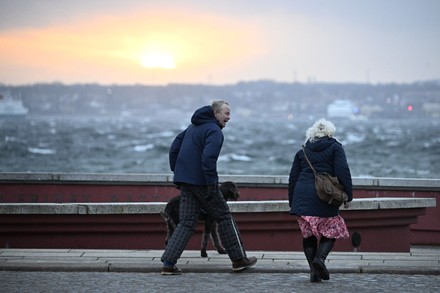 Couple Look Over Oresund Strait Storm Editorial Stock Photo - Stock ...