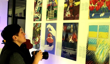 Visitors Look Posters During Opening Exhibition Editorial Stock Photo ...