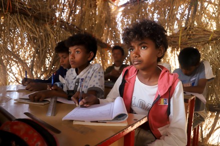 Students Study Inside Straw Cottage Classroom Editorial Stock Photo ...