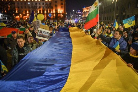 Demonstrators Hold Flag Ukraine During Gathering Editorial Stock Photo ...