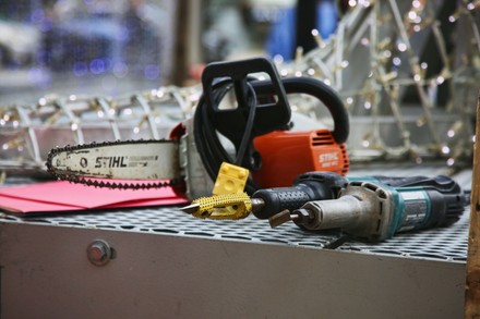 Power Tools Used Carve Ice Sculptures Editorial Stock Photo - Stock ...