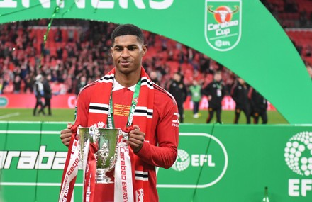 Manchester Uniteds Marcus Rashford Celebrates Trophy Editorial Stock ...