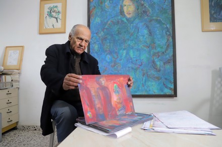 Palestinian Artist Shafiq Radwan 82 Paints Editorial Stock Photo ...