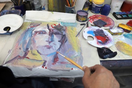 Palestinian Artist Shafiq Radwan 82 Paints Editorial Stock Photo ...