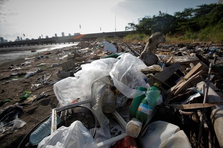 Garbage Debris Piles On Shoreline Bay Editorial Stock Photo - Stock ...