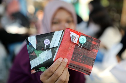 Woman Shows Wallets Made Recycled Plastic Editorial Stock Photo - Stock ...
