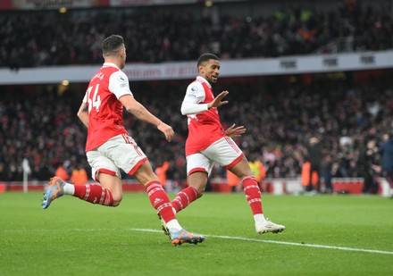 Arsenals Reiss Nelson Celebrates Scoring Their Editorial Stock Photo ...