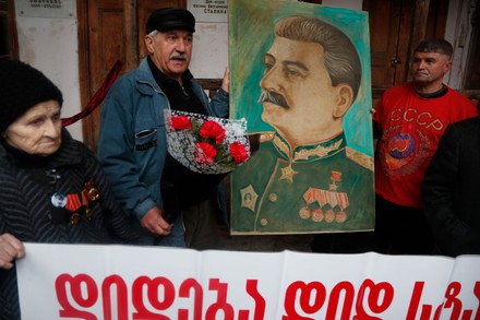 Georgian People Hold Portraits Sovietera Insignia Editorial Stock Photo ...