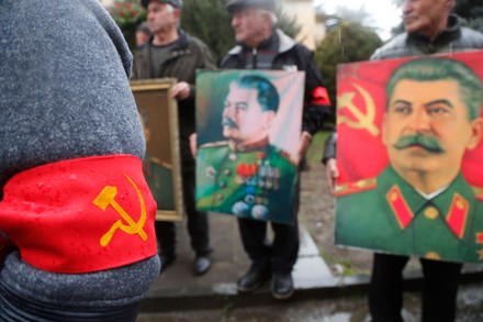 Georgian People Hold Portraits Sovietera Insignia Editorial Stock Photo ...