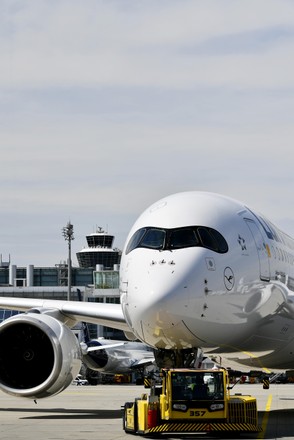 Lufthansa Airbus A350900 Towing Pushback Truck Editorial Stock Photo ...