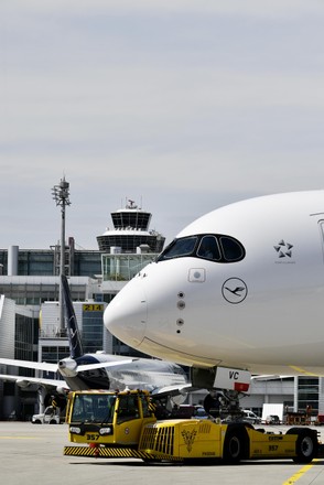 Lufthansa Airbus A350900 Towing Pushback Truck Editorial Stock Photo ...