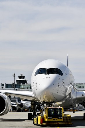 Lufthansa Airbus A350900 Towing Pushback Truck Editorial Stock Photo ...