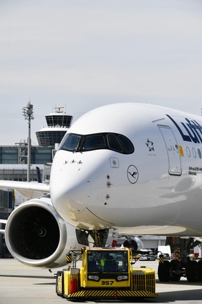 Lufthansa Airbus A350900 Towing Pushback Truck Editorial Stock Photo ...