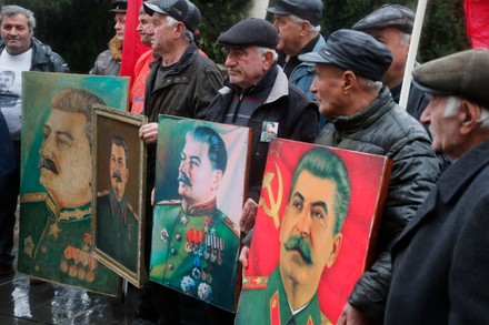 Georgian People Hold Portraits Sovietera Insignia Editorial Stock Photo ...