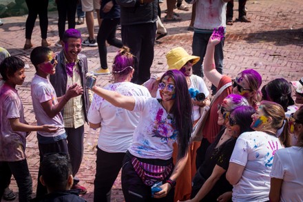 People Smeared Colored Powder Take Selfies Editorial Stock Photo ...