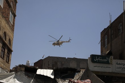 Houthisoperated Military Helicopter Flies Over Neighborhood Editorial ...