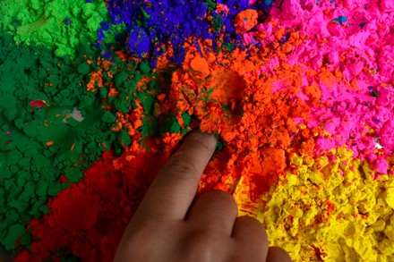 Hindu Devotee Touching Colour Powder On Editorial Stock Photo - Stock ...