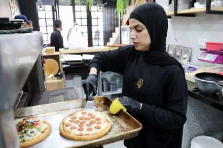 Palestinian Chef Walaa Aziz Cooks Pizza Editorial Stock Photo - Stock ...