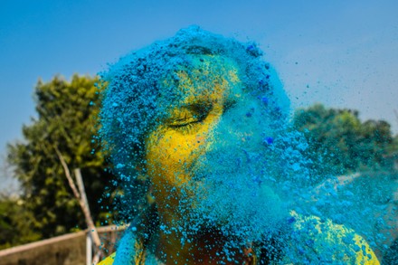 Man Looks On Colored Powder Thrown Editorial Stock Photo - Stock Image ...