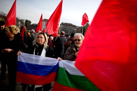 People Hold Russian Bulgarian Flags Front Editorial Stock Photo - Stock ...