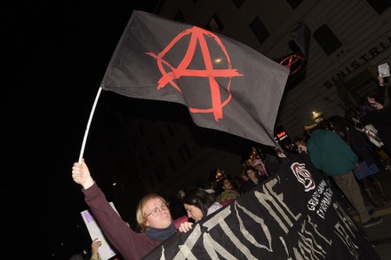 Protester Waves Flag Anarchist Symbol During Editorial Stock Photo ...