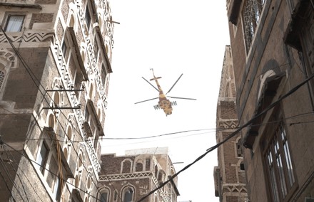 Houthisoperated Military Helicopter Flies Over Historic Editorial Stock ...