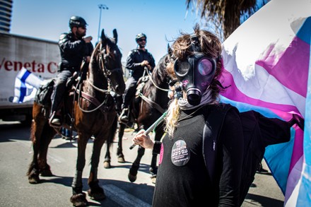 Protestor Wearing Gas Mask She Stands Editorial Stock Photo - Stock ...