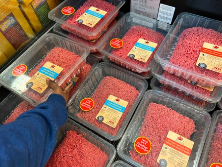 Woman Selects Package Ground Beef Grocery Editorial Stock Photo - Stock ...