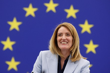 European Parliament President Roberta Metsola Attends Editorial Stock ...