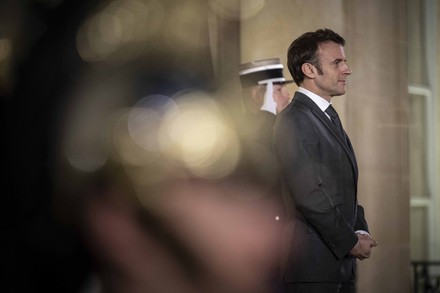 French President Emmanuel Macron Looks Gestures Editorial Stock Photo ...