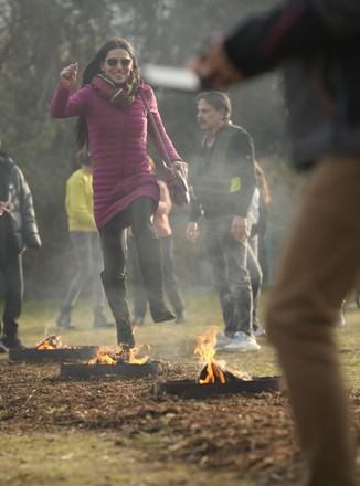 Woman Leaps Over Bonfire During Fire Editorial Stock Photo - Stock ...