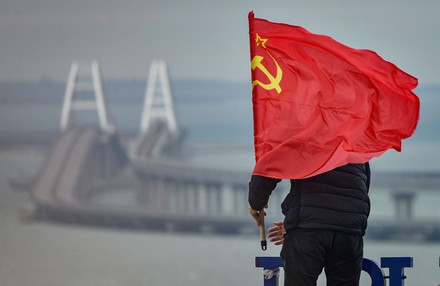 Man Mounts Soviet Flag On Observation Editorial Stock Photo - Stock ...