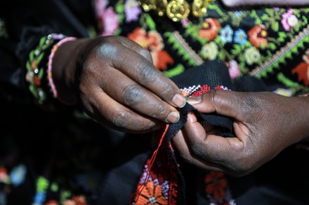 Palestinian Woman Embroids Piece Cloth During Editorial Stock Photo ...