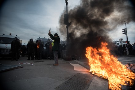 Fire Protester Front Riot Police Blocking Editorial Stock Photo - Stock ...