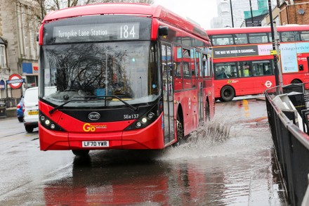 Bus Drives Through Large Puddle Rain Editorial Stock Photo - Stock ...