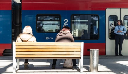 Two Women Sit On Bench Waiting Editorial Stock Photo - Stock Image ...